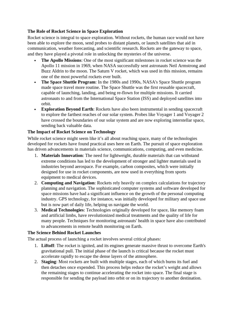 The Role of Rocket Science in Space Exploration | PDF | Space ...