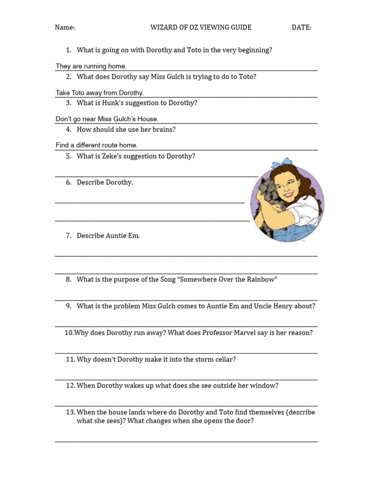 Wizard of Oz Viewing Guide Questions | PDF | Dorothy Gale | Scarecrow (Oz)