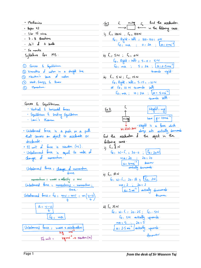 Forces n Equilibrium Till Lec 2 | PDF | Force | Acceleration