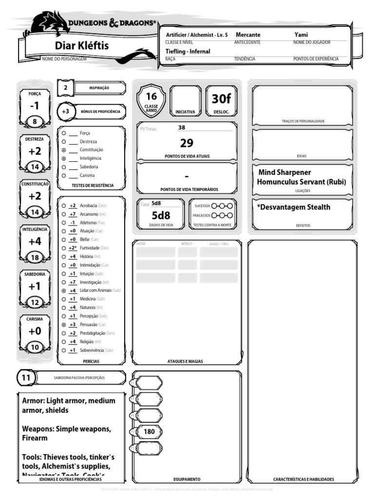 Character Sheet for Diar Kléftis | PDF | D20 System | Gary Gygax Games