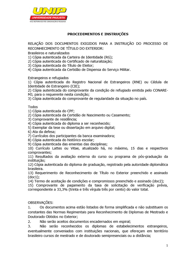 Procedimentos-Instrucoes - Unip | PDF