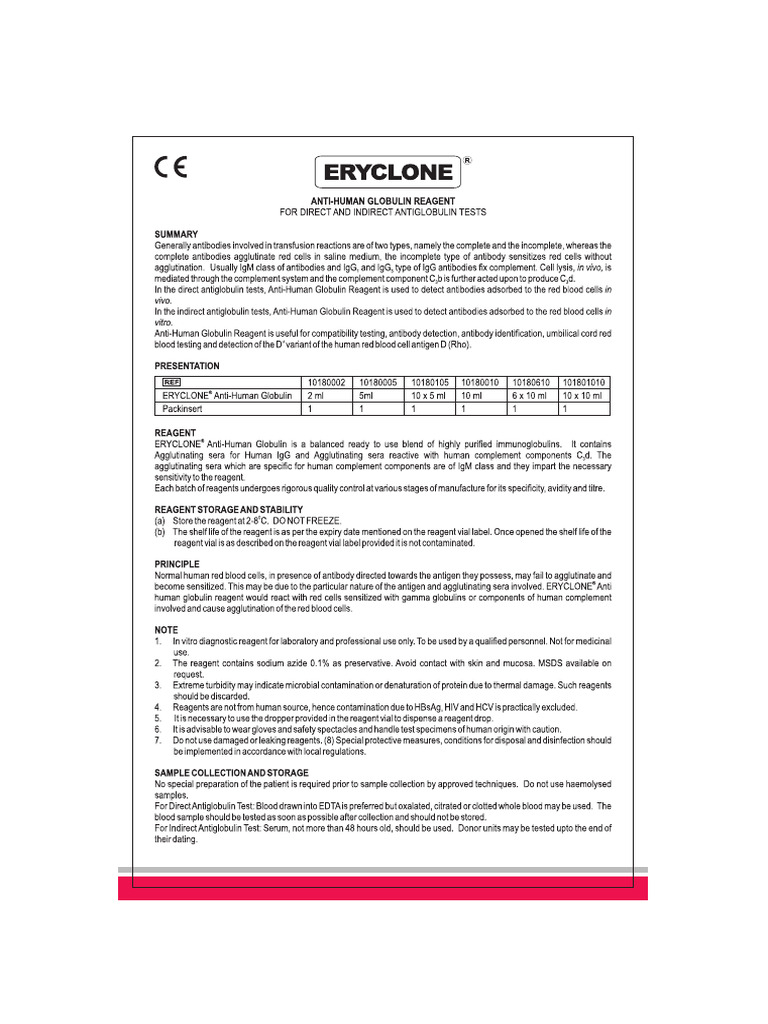 Eryclone Anti Human Globulin Ifu | PDF