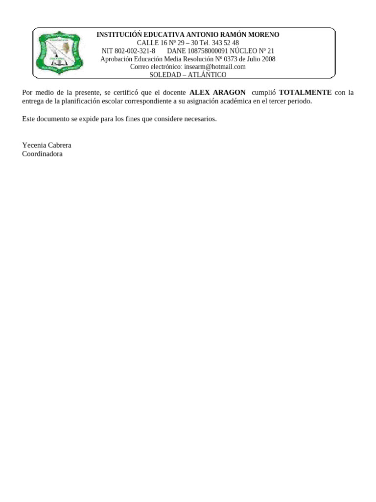 Cumplio Tercer Periodo Alex Aragon | PDF