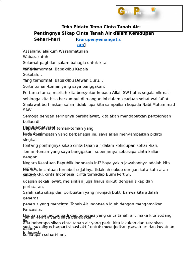 Contoh Teks Pidato Tentang Cinta Tanah Air | PDF