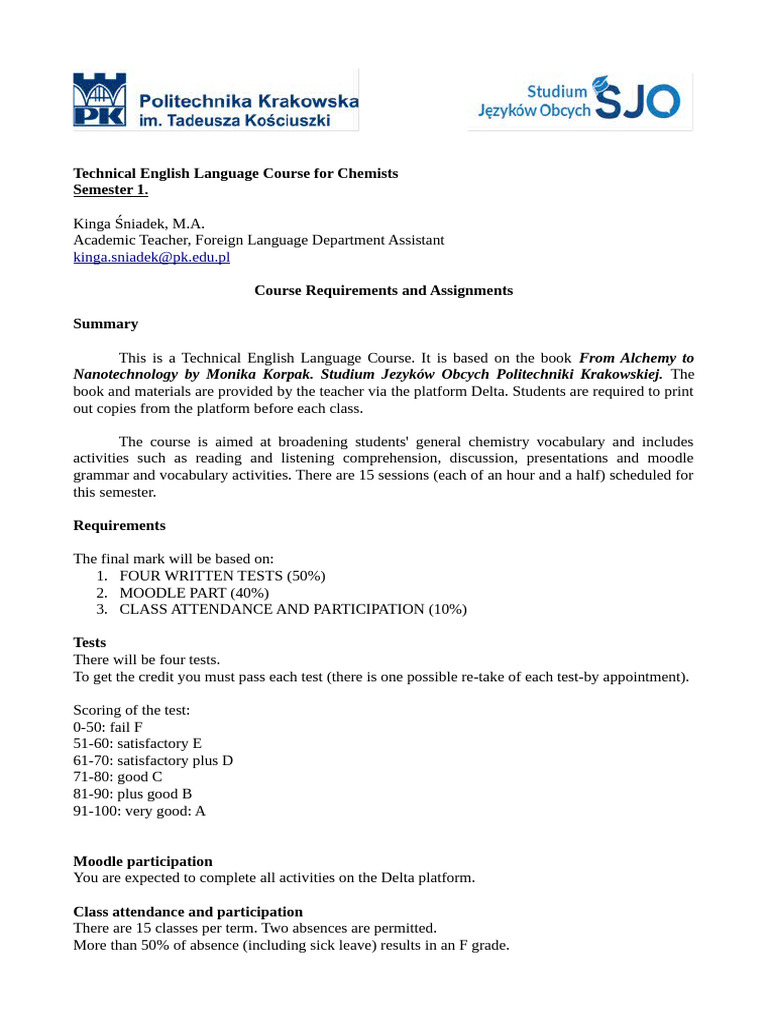 D Course Requirements and Assignments | PDF | Chemist | Linguistics