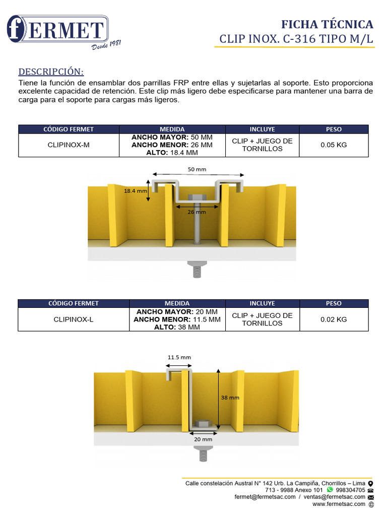 Clip Inox C-316 para Parrillas FRP | PDF