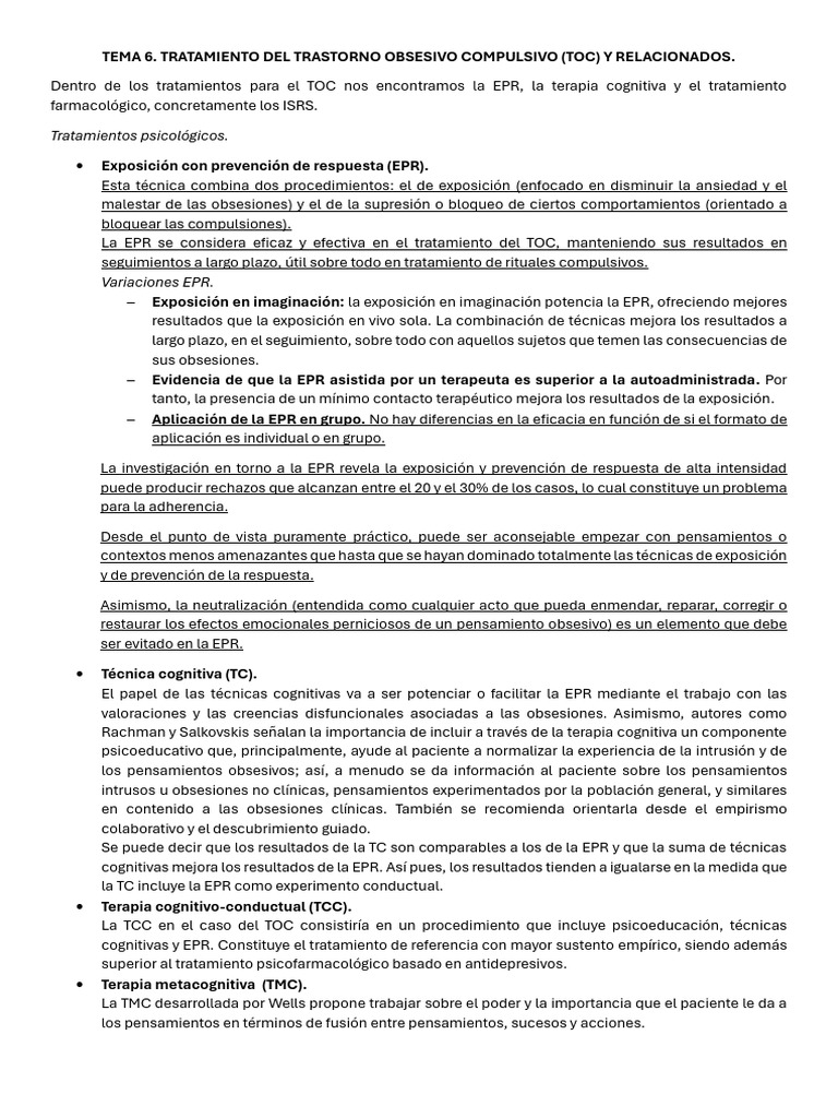 Tema 6 Toc TP | PDF | Desorden obsesivo compulsivo | Terapia de ...