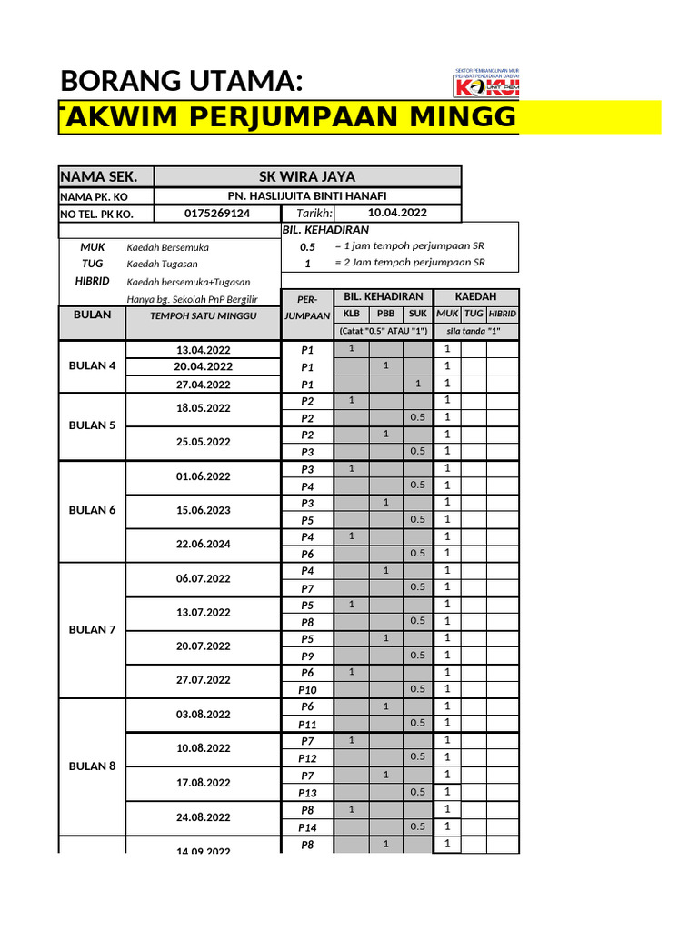 JADUAL PERJUMPAAN SK WIRA JAYA | PDF