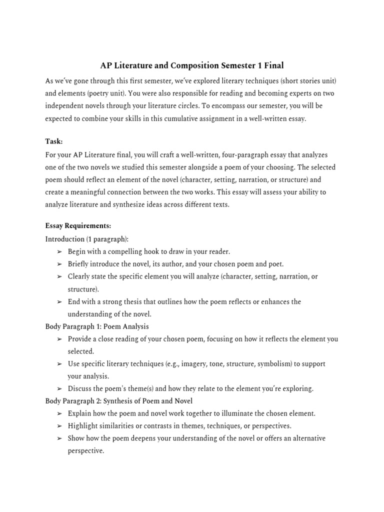 AP Literature Final Essay Guidelines | PDF | Essays | Poetry