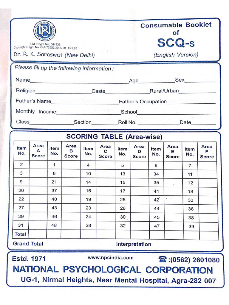 Self Concept Questionnaire | PDF