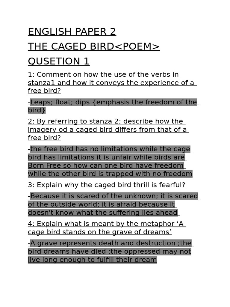 Caged Bird Poem Analysis and Insights | PDF