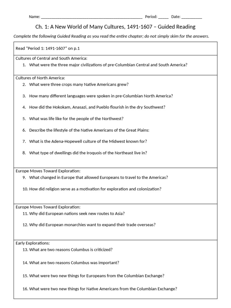 Ch.1 Guided Reading 2 | PDF | European Colonization Of The Americas ...
