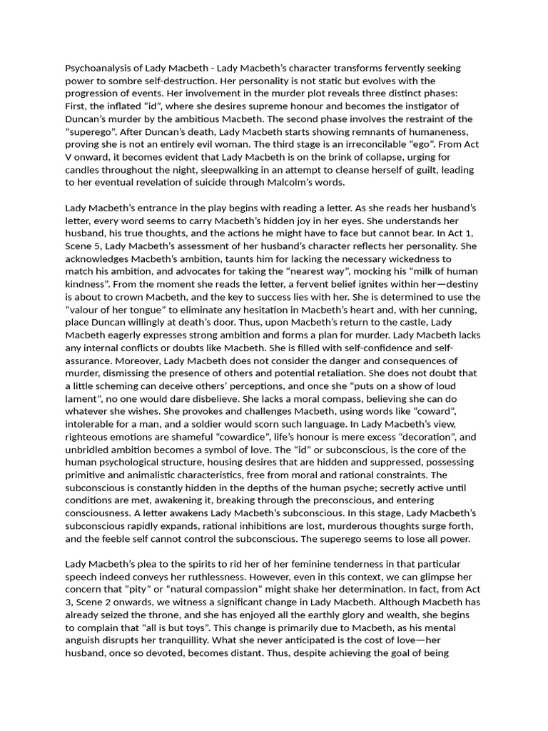 Lady Macbeth | PDF | Macbeth | Psychology