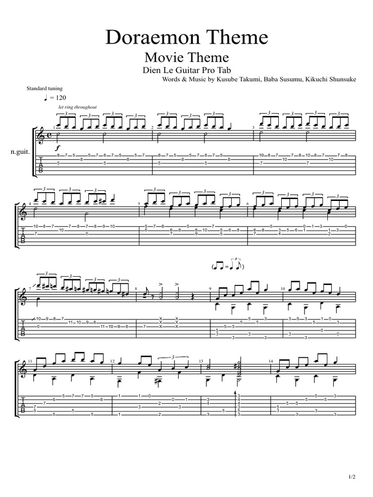 Doraemon Theme - Guitar Tutorial + TAB | PDF
