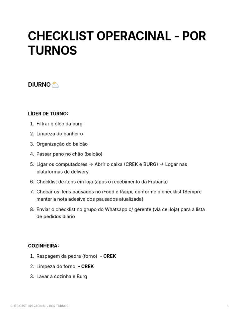 Checklist Operacional | PDF