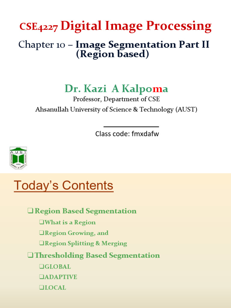 09 - Lecture - Chapter 10 - Image Segmentation Part II - Region Based | PDF | Image Segmentation ...