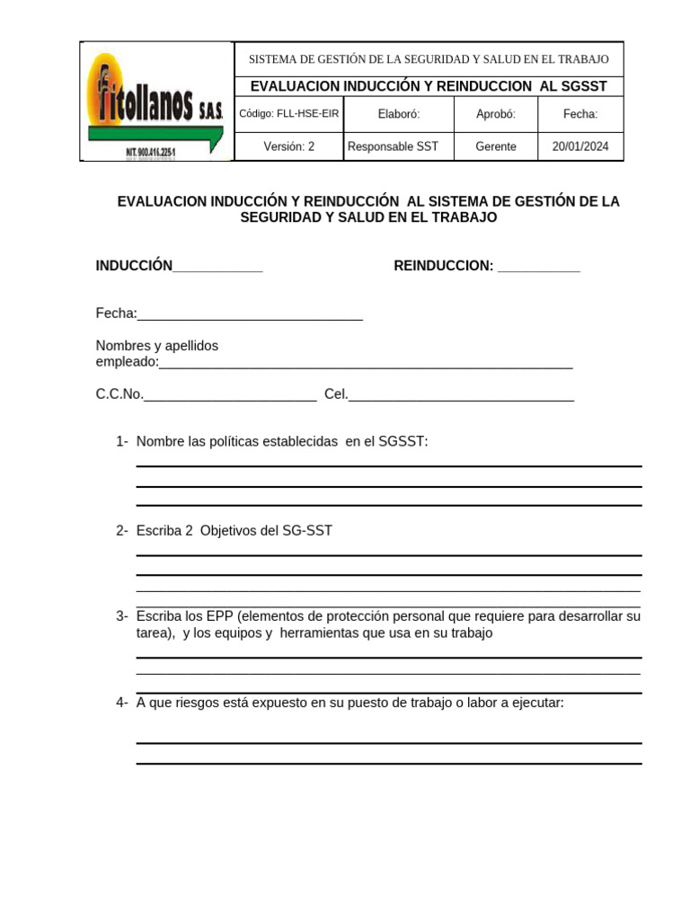 Evaluacion de Induccion o Reinduccion 2025 | PDF