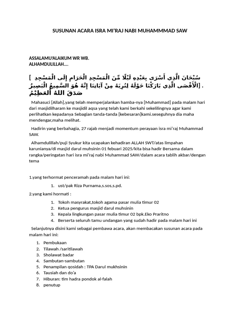 SUSUNAN ACARA ISRA MI'RAJ | PDF