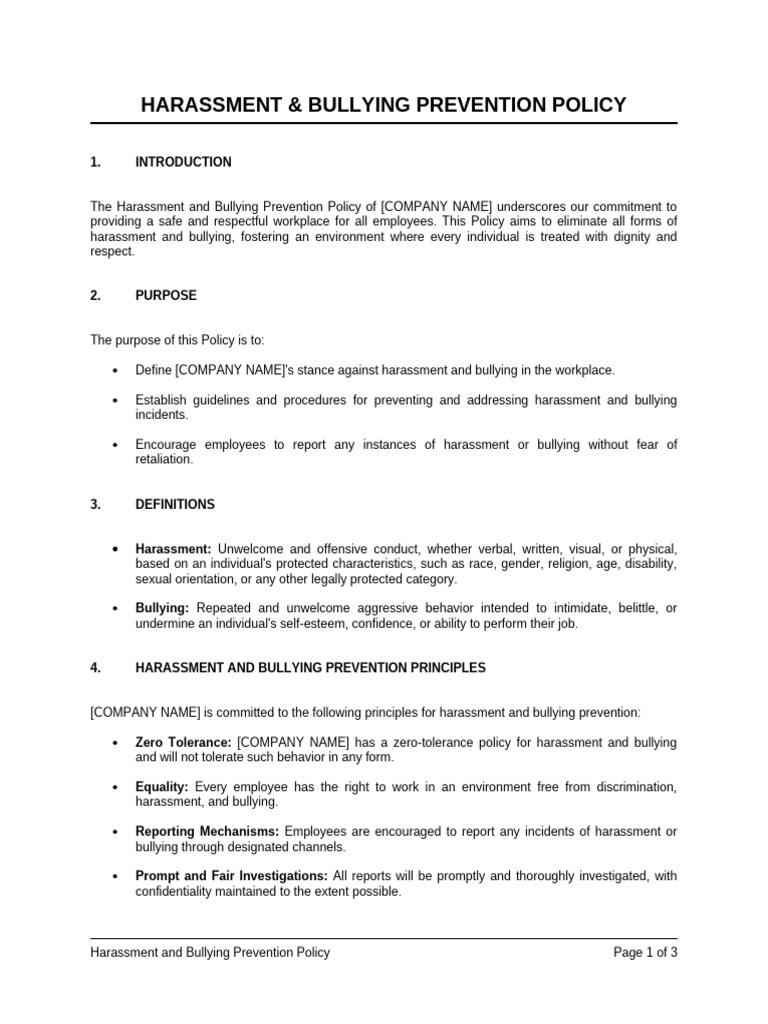 Harassment and Bullying Prevention Policy D13701 | PDF | Harassment ...