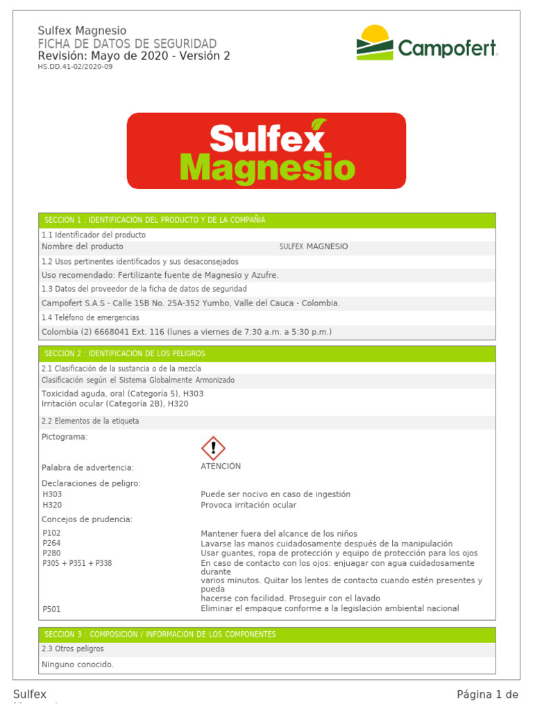 hs_sulfexmagnesio | PDF | Combustión | Agua