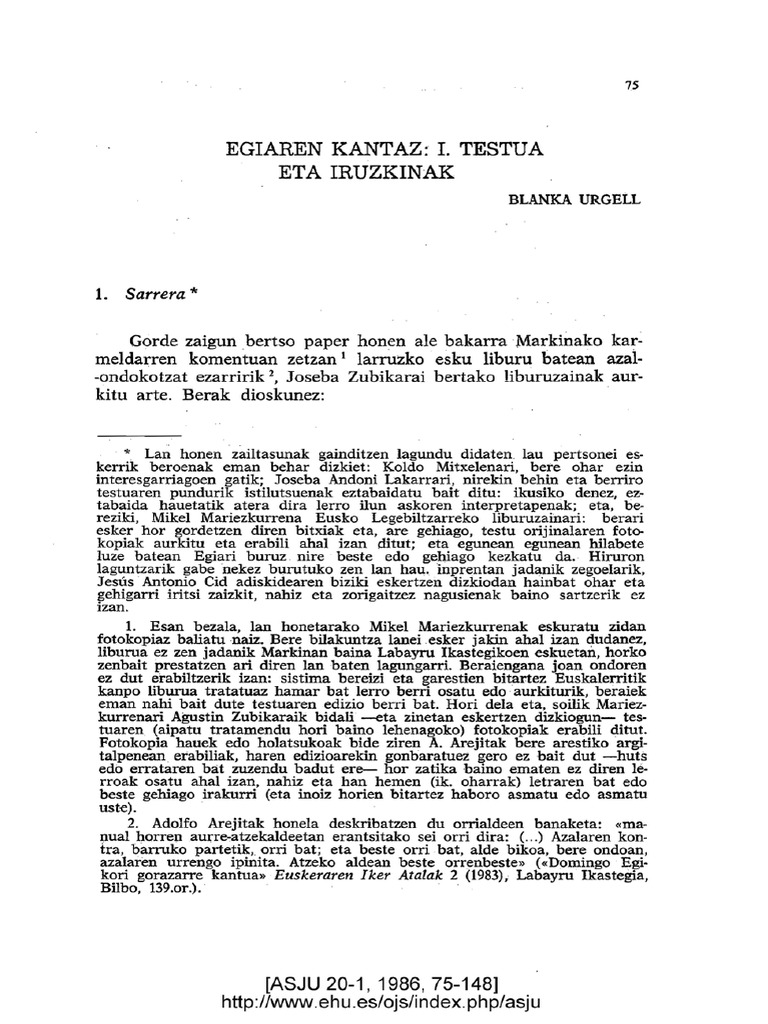 Anonimoa 1986 Egiaren Kanta Urgell | PDF