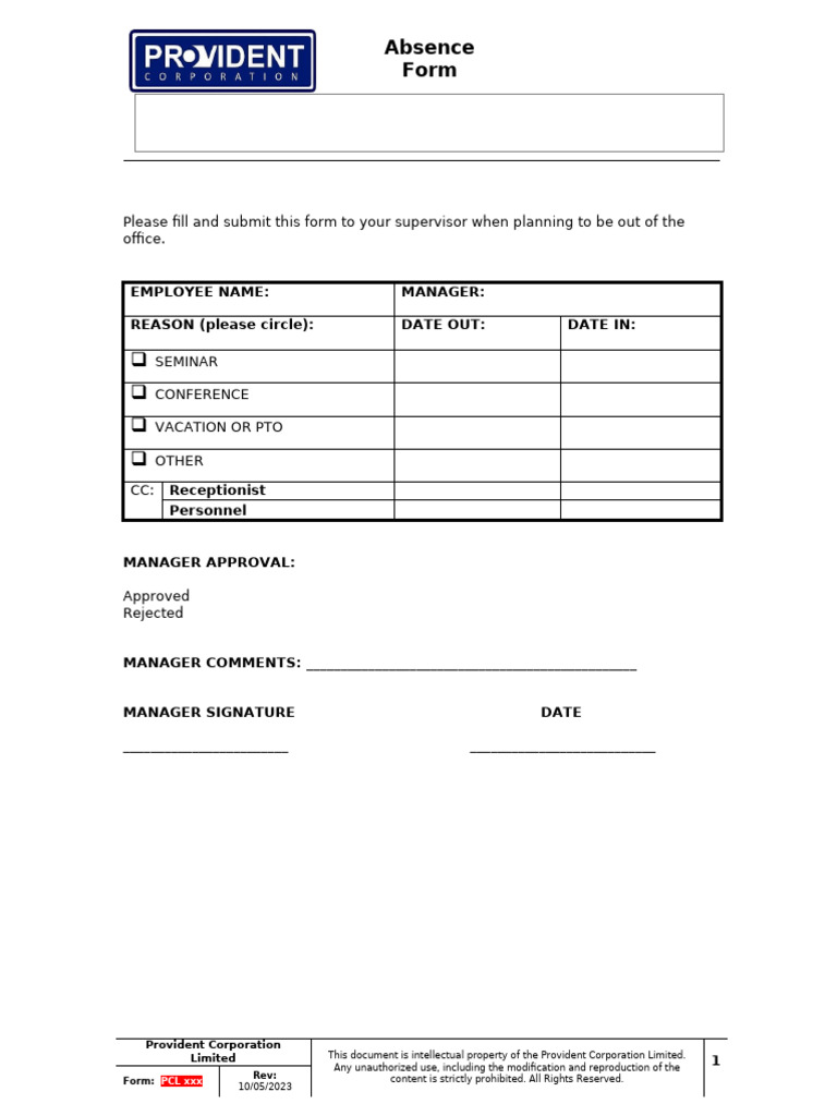 PCL Xxx - Absence Form | PDF