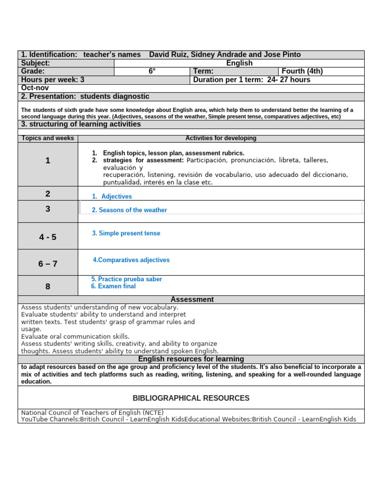 guia 6 grado 4th term_063406 | PDF | English Language | Learning