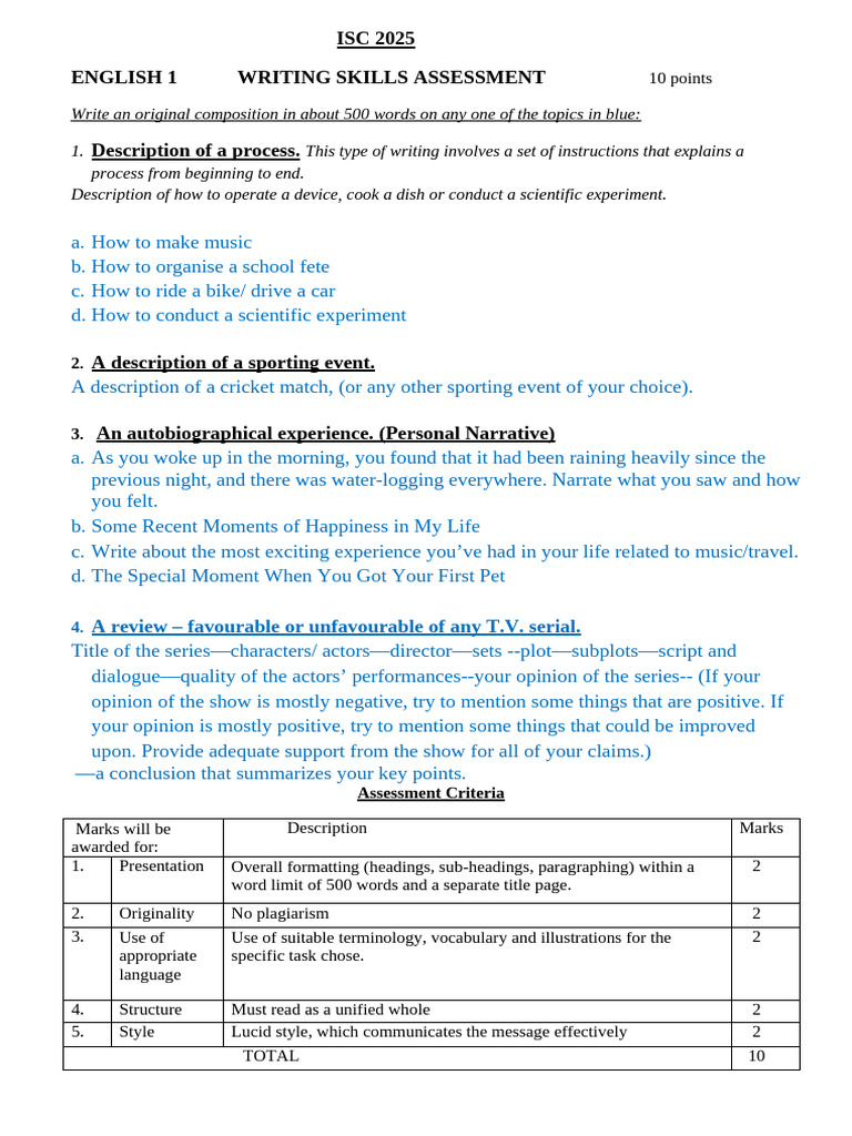 Writing Skills Assessment 2024-25 | PDF | Writing | Human Communication