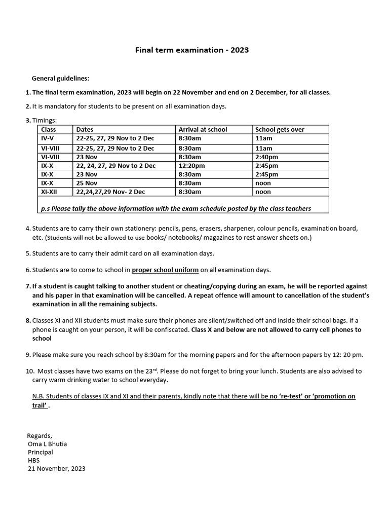 Final Term Examination 2023 - Guidelines For Students | PDF