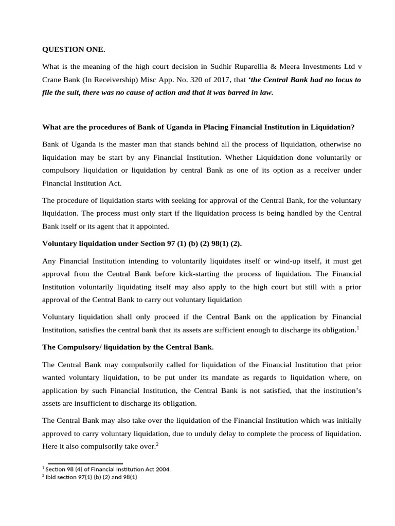 Banking Law: Procedure of Liquidation. | PDF | Liquidation | Banks