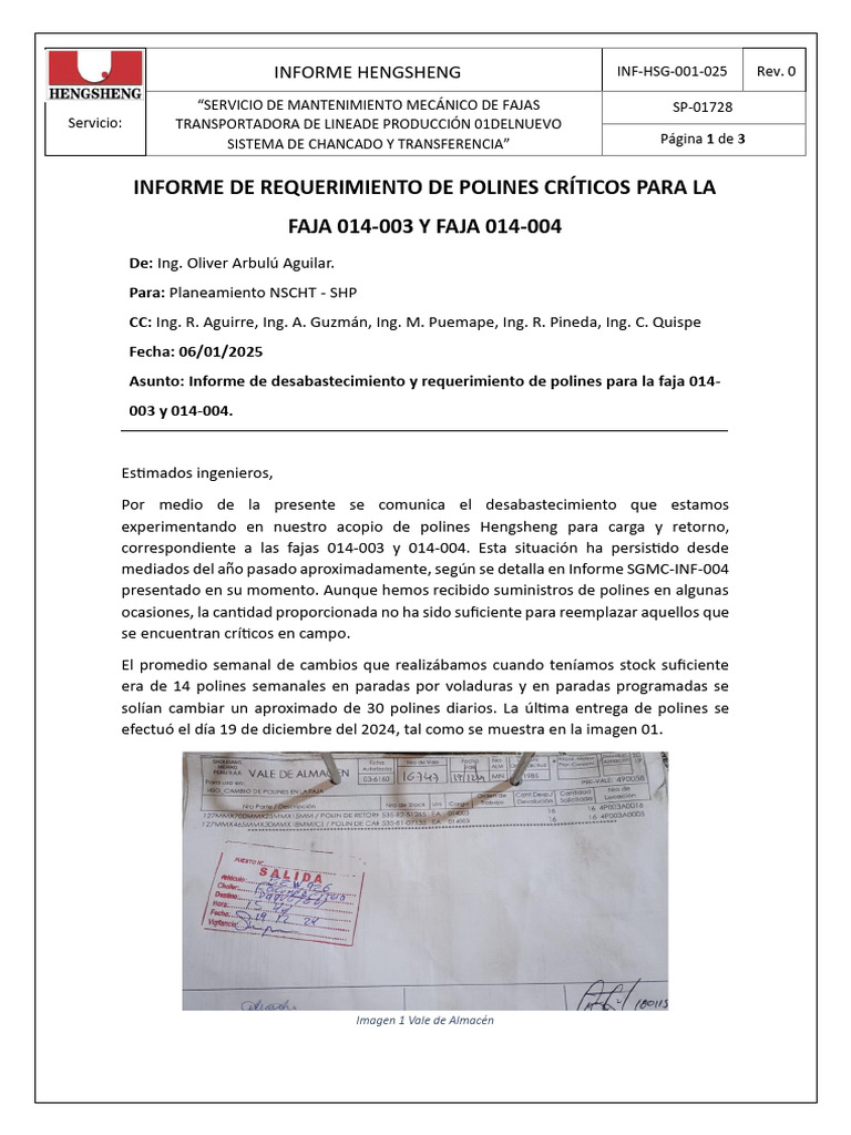 Urgente: Requerimiento de Polines | PDF