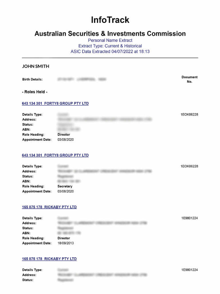 ASIC CurrentHistorical Personal Name Extract Sample | PDF