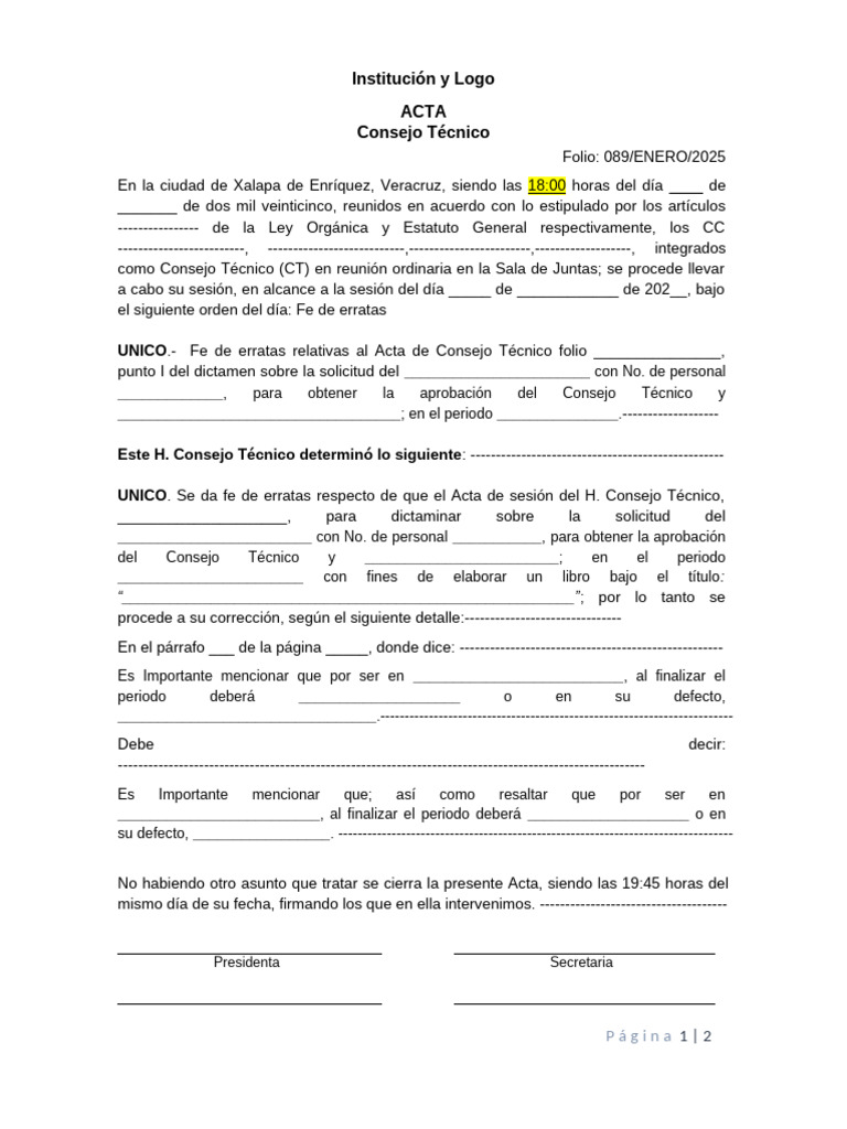 Fe de Erratas Acta Consejo Técnico 2025 | PDF | Gobierno