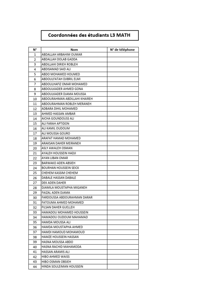 L3 Math Student Contacts | PDF