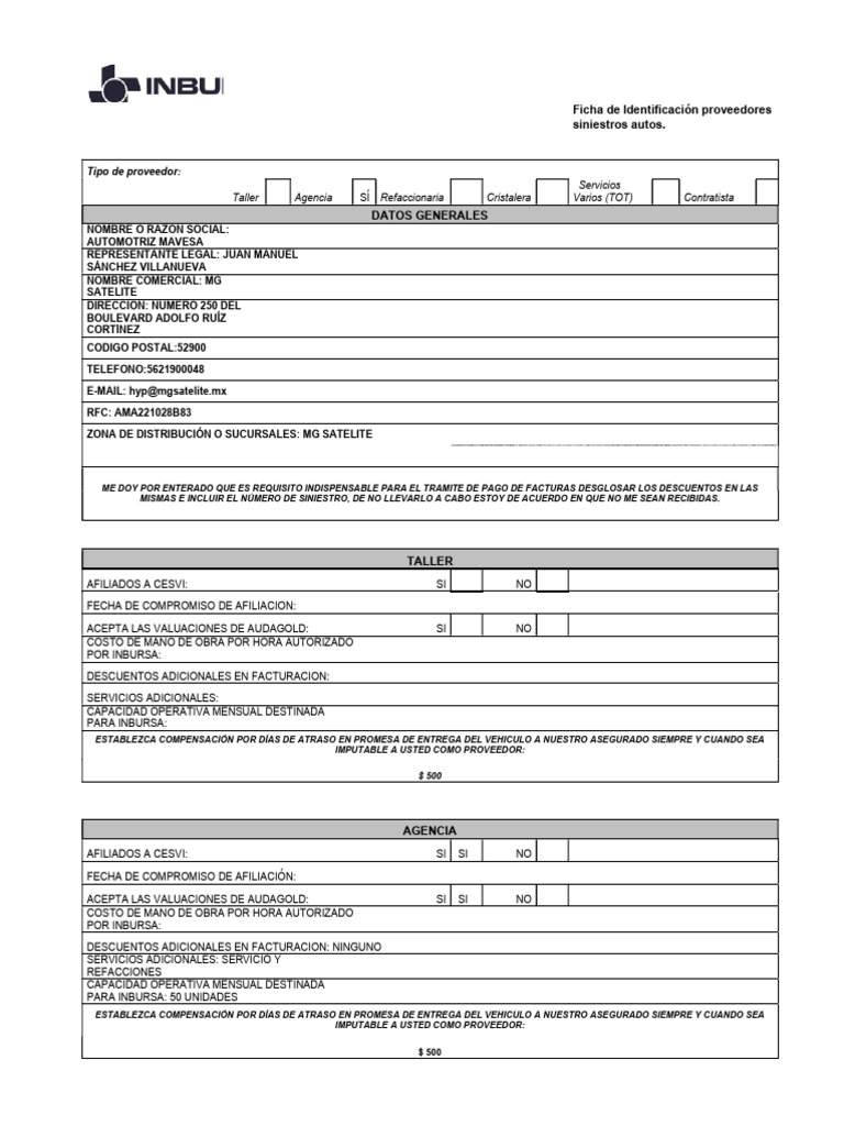 Ficha Identificacion de Proveedores | PDF