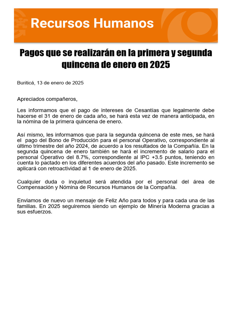 Pagos Que Se Realizarán en La Primera y Segunda Quincena de Enero en ...