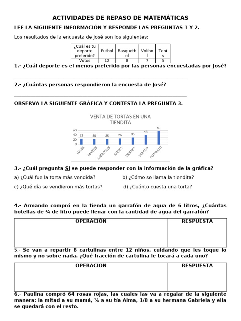 ACTIVIDADES DE REPASO DE MATEMATICAS | PDF