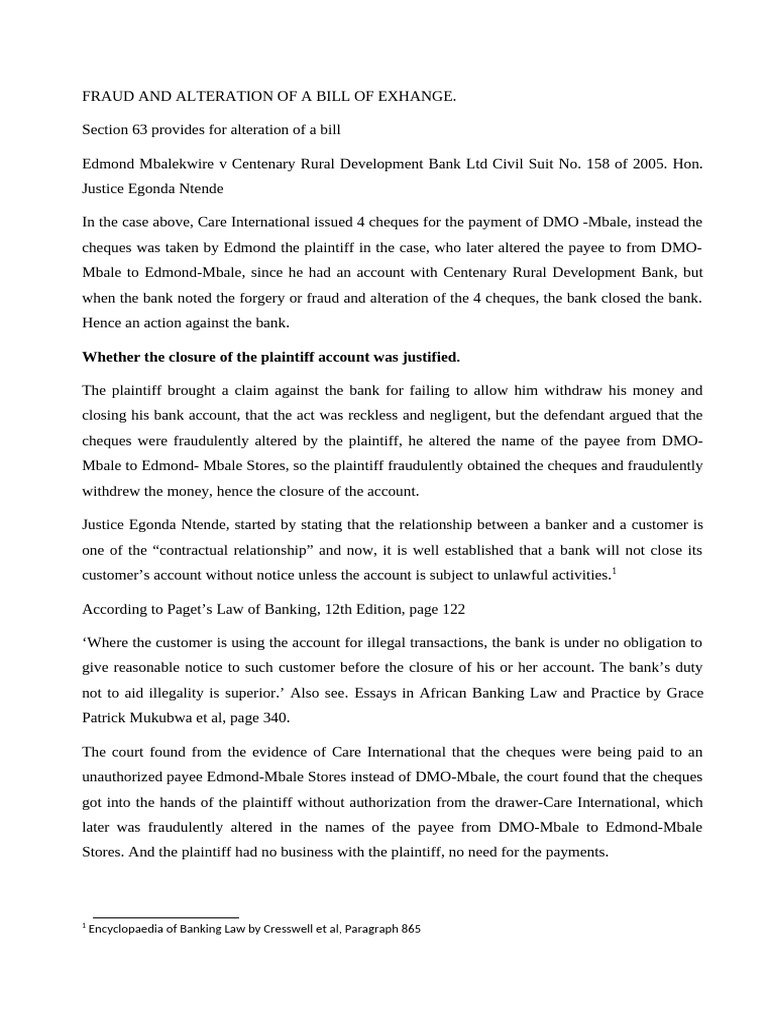 Fraud Alteration of A Bill | PDF | Negotiable Instrument | Cheque