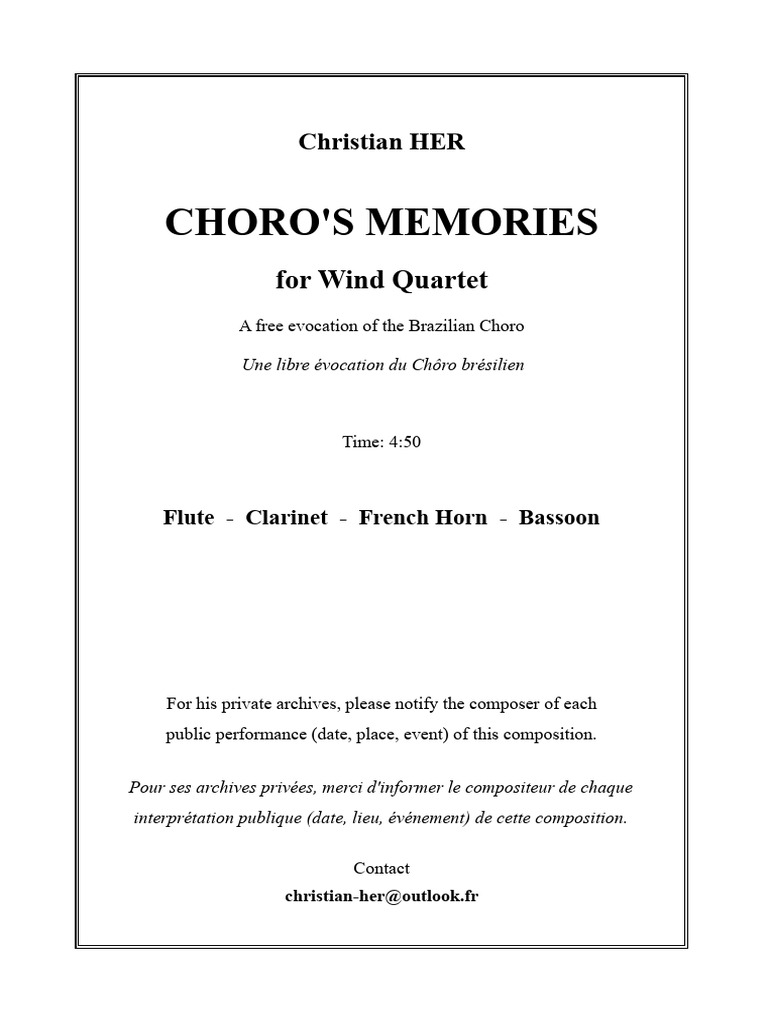 Choros Memories-Wind Quartet | PDF | Quartet | Classical Music