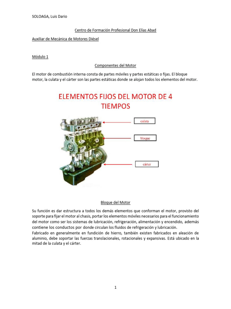 Componentes Esenciales del Motor | PDF | Ingeniería mecánica | Motores