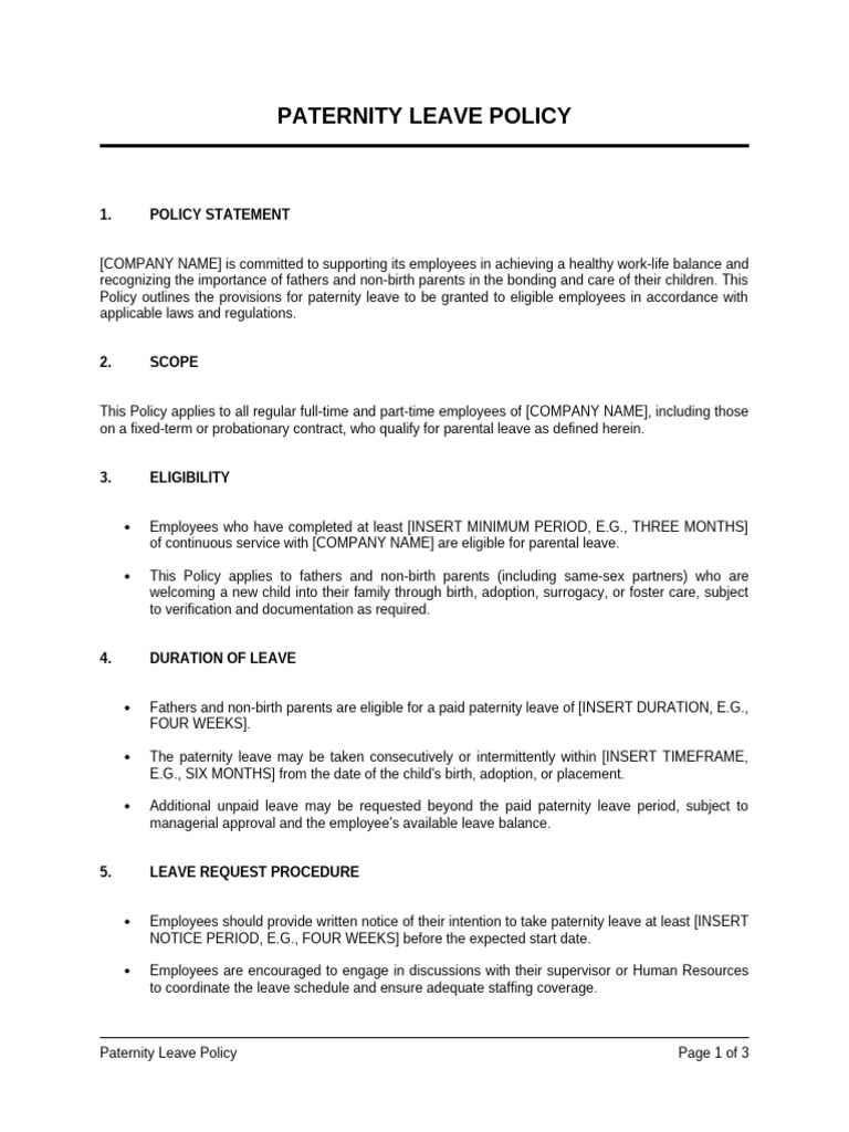 Paternity Leave Policy D13499 | PDF | Parental Leave | Employment
