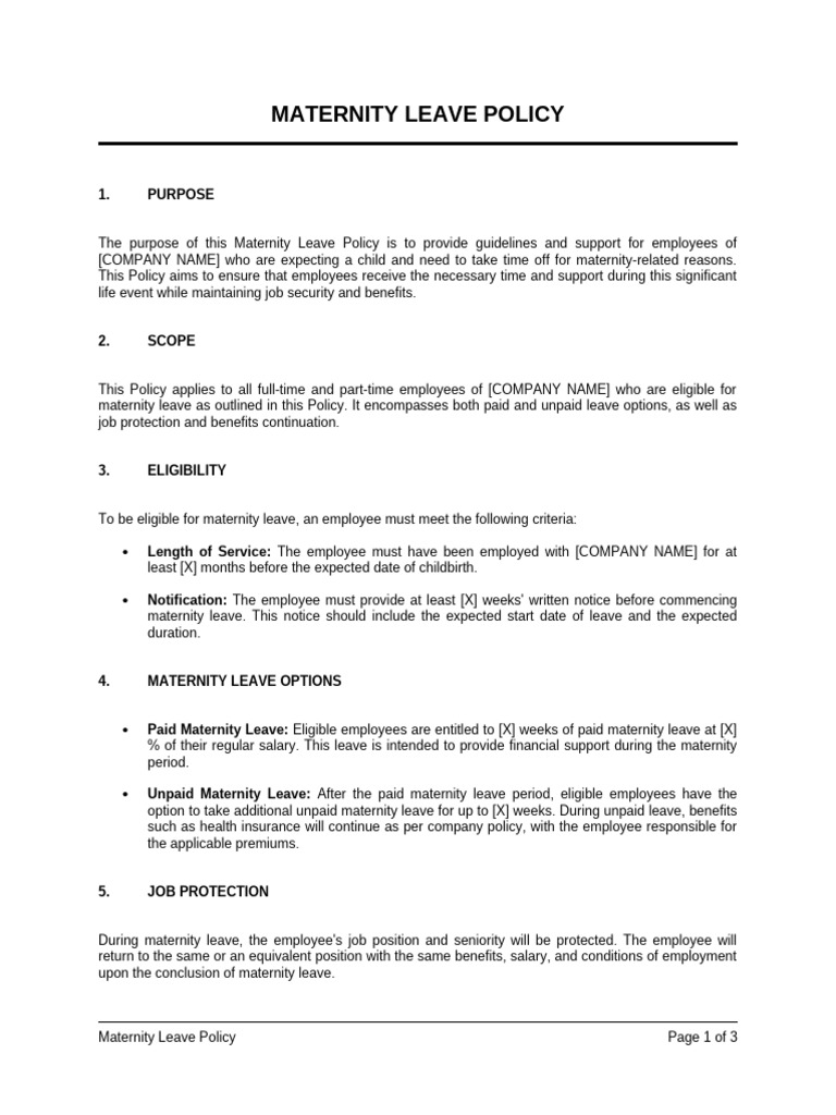 Maternity Leave Policy D13846 | PDF | Parental Leave | Employment
