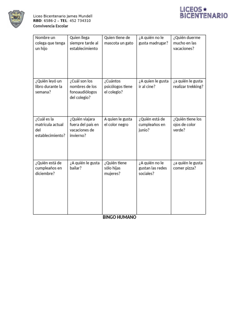 Bingo Humano | PDF