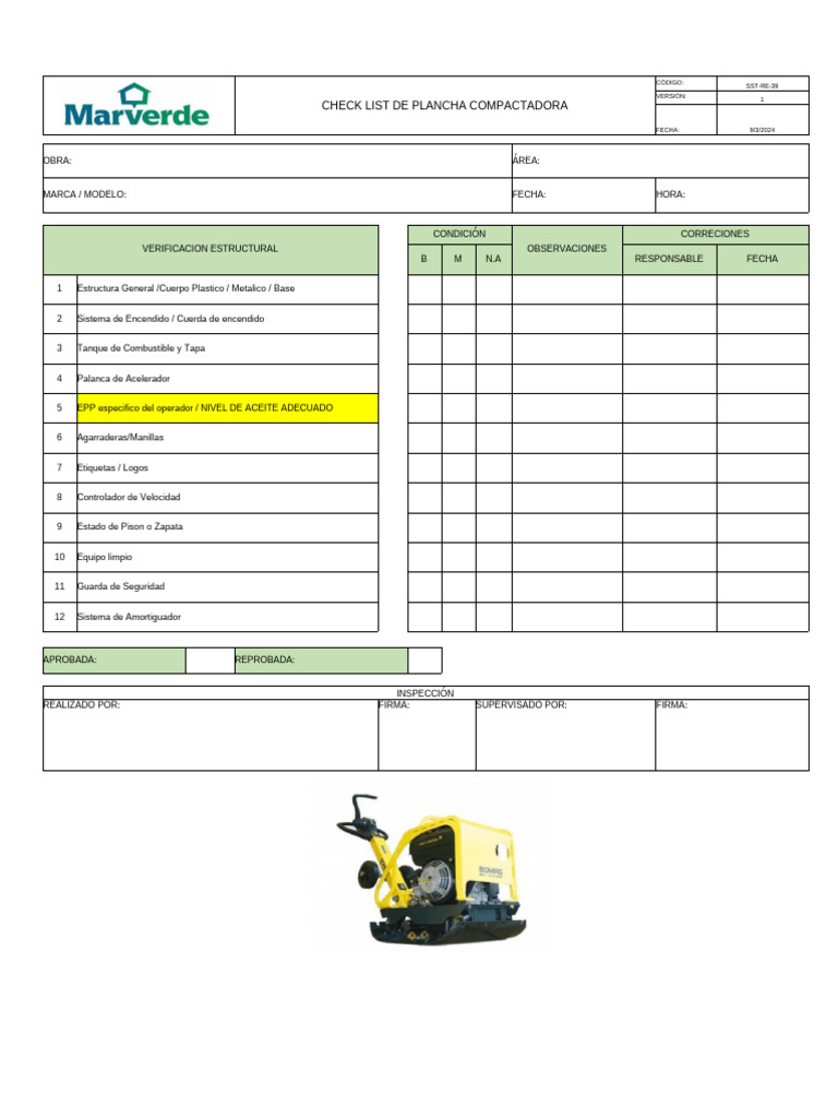 39 MV Inspeccion Plancha Compactadora | PDF