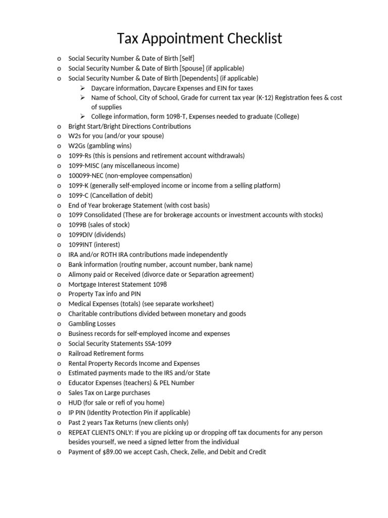 2023 Tax Appointment Checklist 2 | PDF
