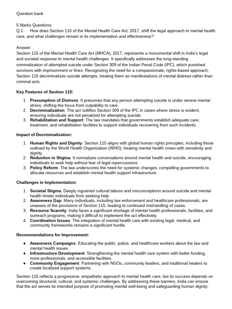 Question and Answer Bank (Community Psychology) | PDF | Mental Health ...