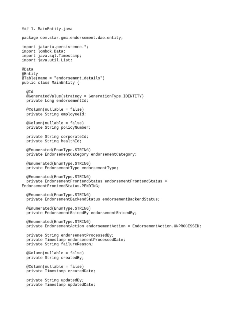 Endorsement Entity Java Classes | PDF | Data Management | Databases