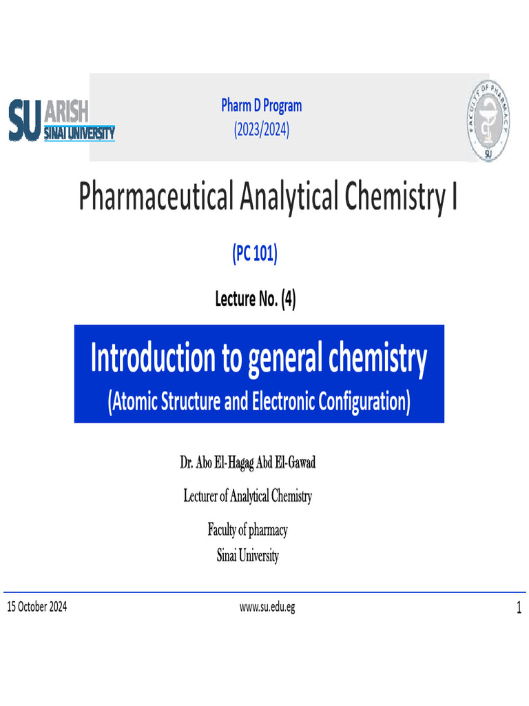 L4 Introduction To General Chemistry (Atomic Structure and Electronic ...