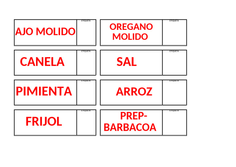 Etiquetas de Condimentos | PDF