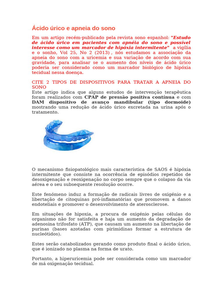 Ácido Urico e Apneia Dosono | PDF
